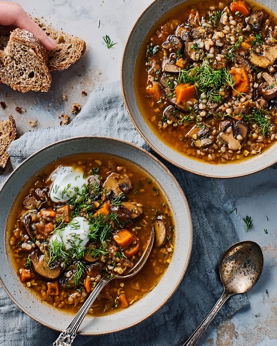 Russian Wild Mushroom & Barley Soup | Rustic & Hearty Delight
